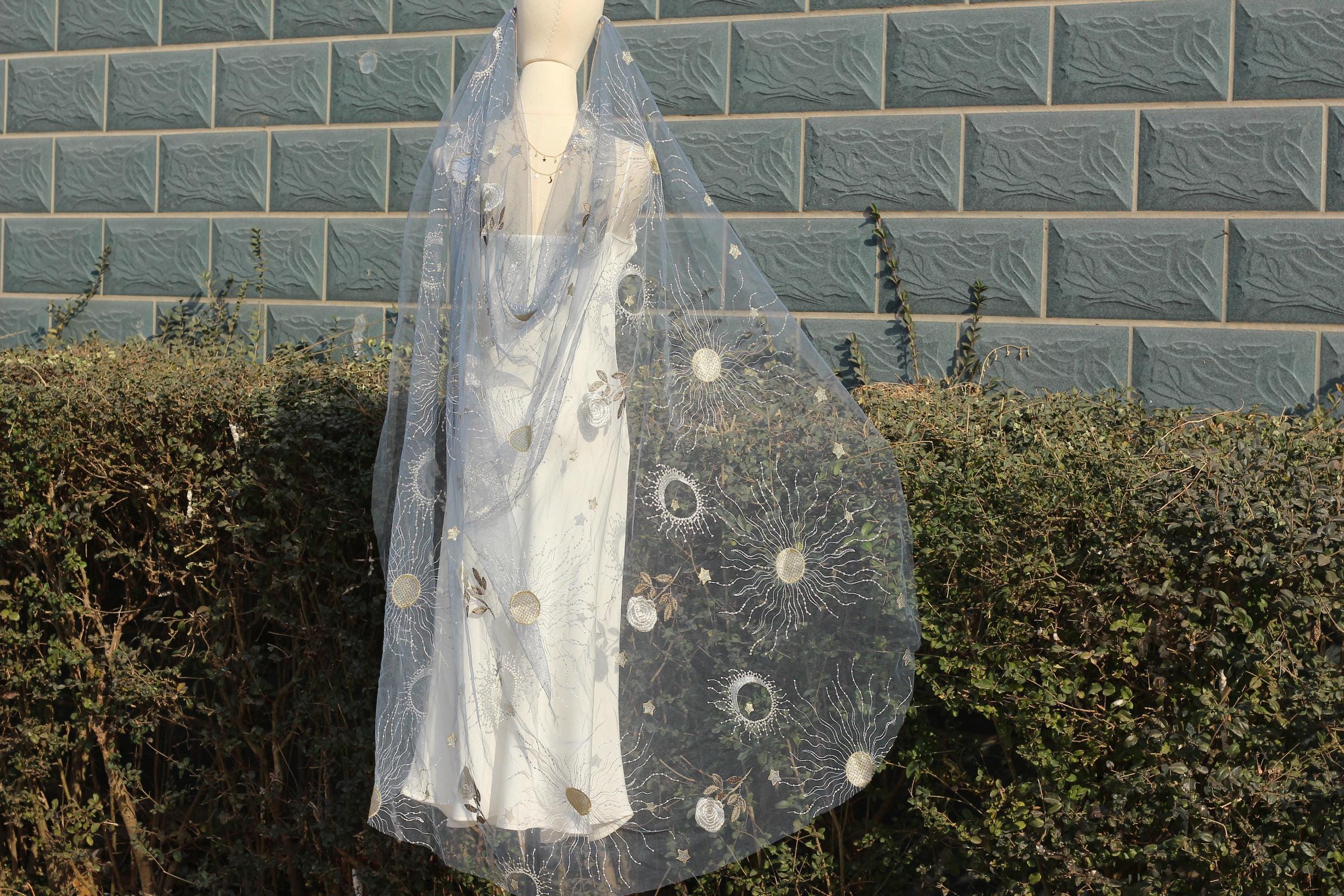 Blue Celestial Veil,vintage Veil,sun Stars and Moon Wedding Veil,night ...