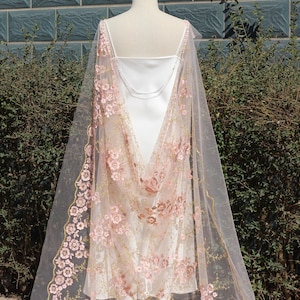 Pink Flower Cape,floral Bridal Cape,floral Embroidered Wedding Cape ...