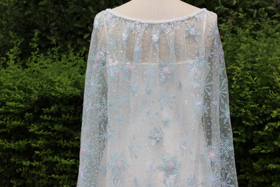Blue Snowflake Glitter Sequins Embroidery Cape,dress Cape,bridal Cape ...