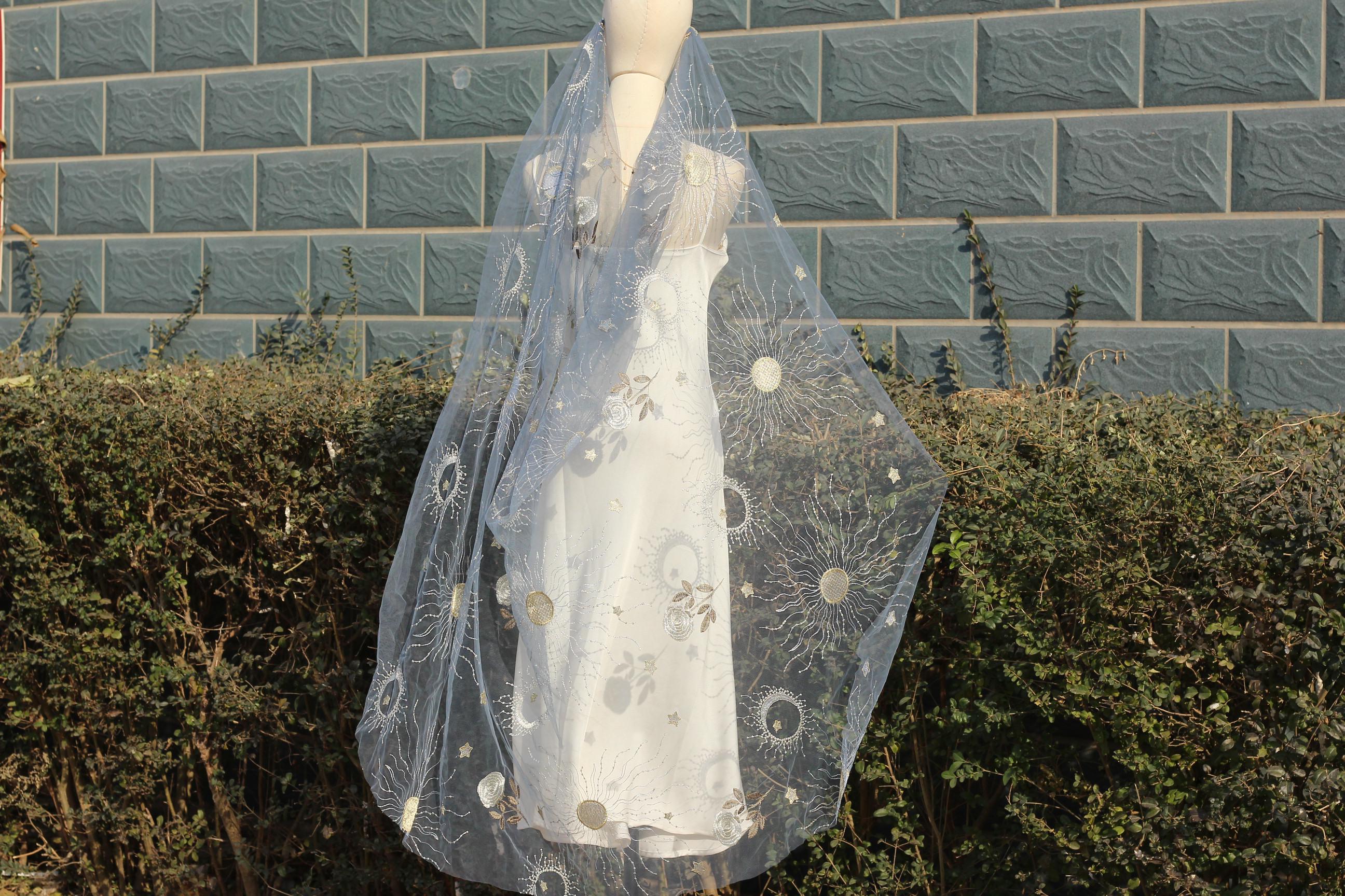 Blue Celestial Veil,vintage Veil,sun Stars and Moon Wedding Veil,night ...