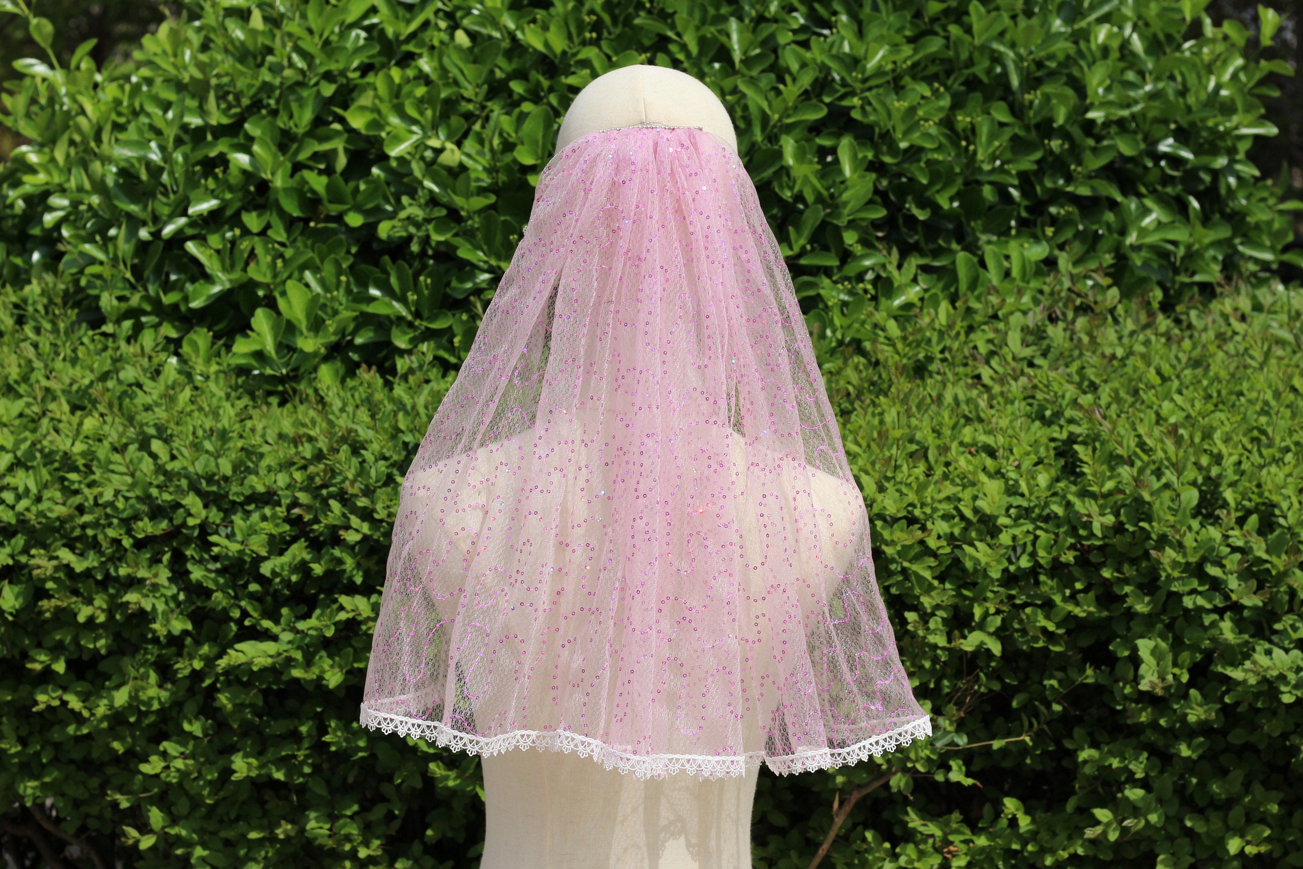 Pink Sparkle Sequined Wedding Veil,bachelorette Party,tulle Hair Piece ...