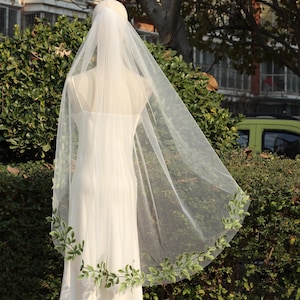 Green Leaf Embroidered Wedding Veil, Bohemia Bridal Veil - Etsy