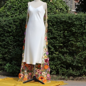 Colorful Floral Embroidered Wedding Cape, Flower Bridal Cape Veil - Etsy