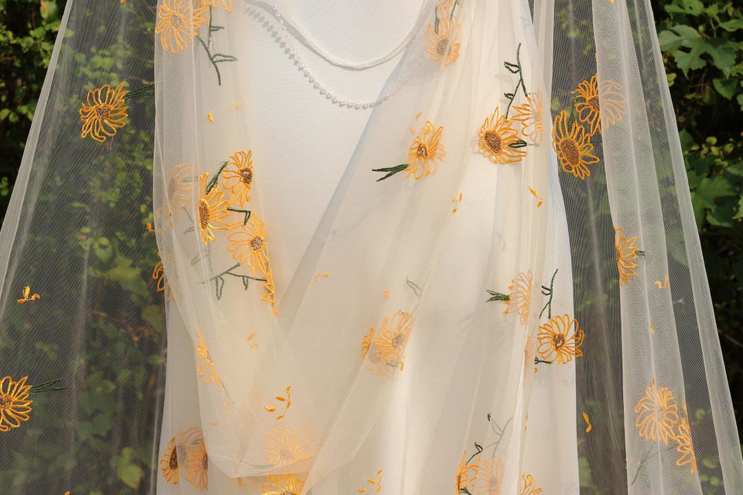 Embroidered Sunflower Bridal Cape, Floral Wedding Veil - Etsy