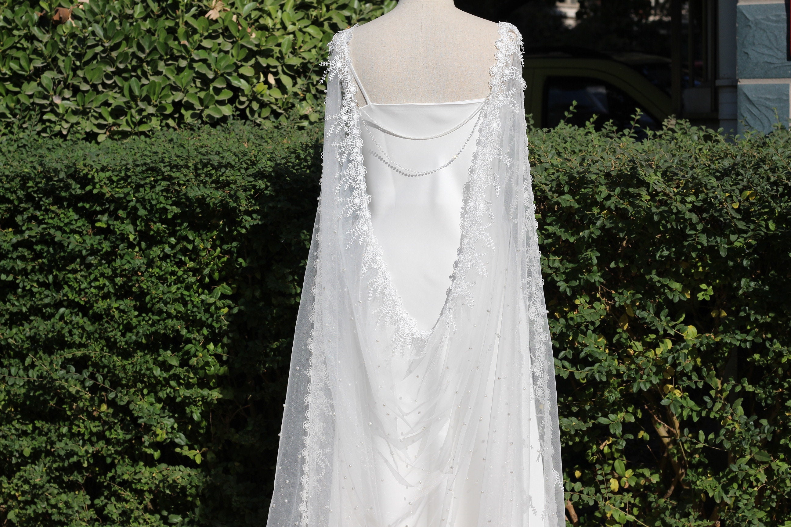 Pearl Wedding Cape, Bridal Lace Shoulder Veil - Etsy