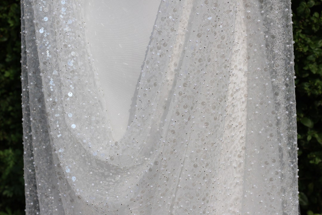 Beaded Pearl Wedding Cape Veil, Glitter Bridal Sequin - Etsy