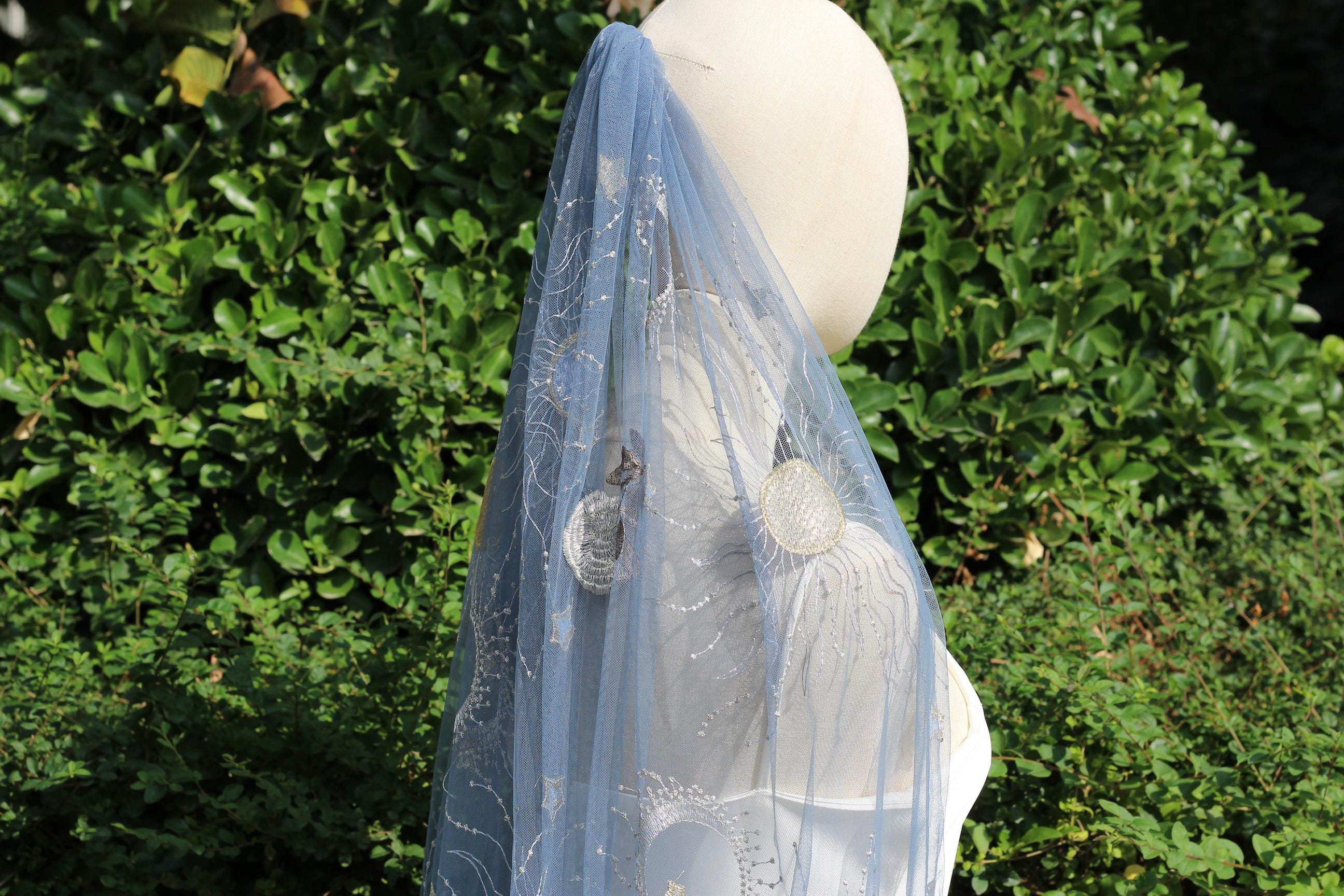 Blue Bridal Veil,celestial Veil,star Cape,moon Cape Veil,celestial ...