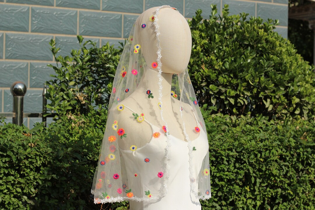 Wildflower Veil,floral Wedding Veil,floral Veil Embroidered,embroidered ...