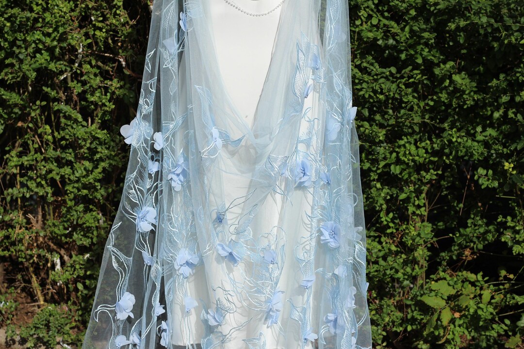 Blue Wildflower Wedding Cape,3d Floral Embroidered Bridal Cape ...