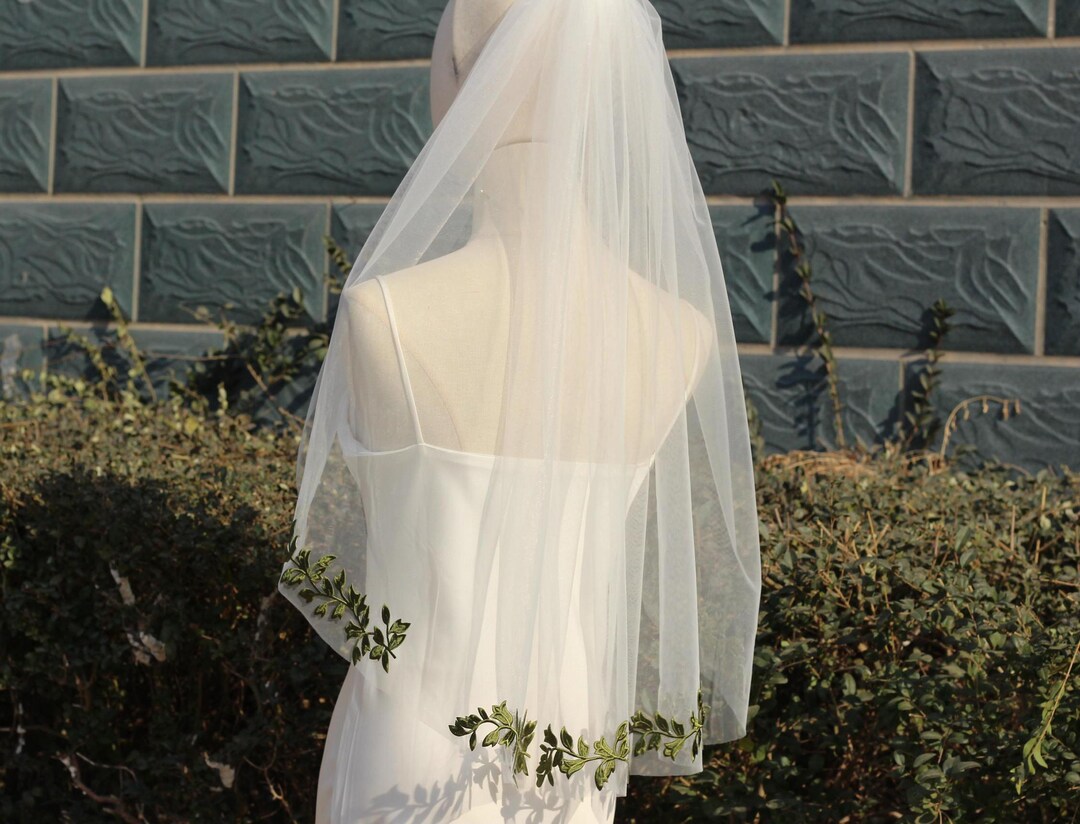 Green Leaves Embroidered Veils,green Leaf Lace Wedding Veil,bridal ...