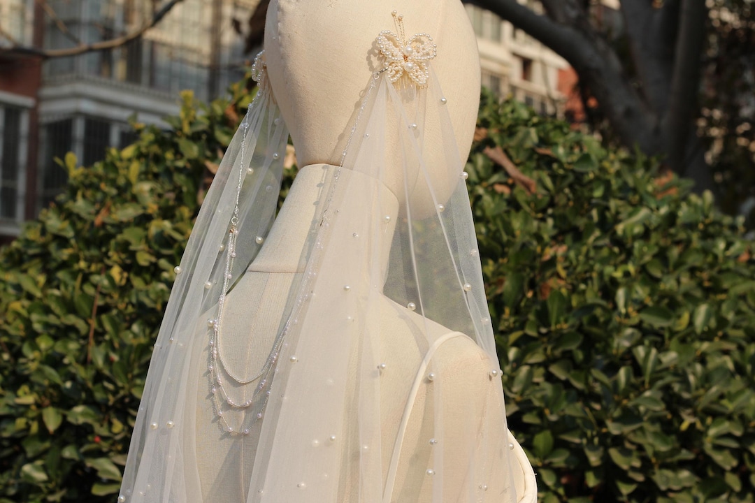 Drape Veil Hair Piece,bridal Veil With Head Piece,pearl Wedding Draped ...