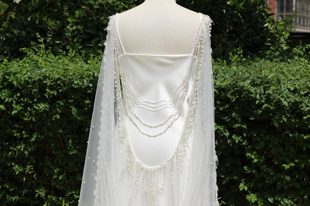 Pearl Wedding Cape,pearl Bridal Cape Veil,bridal Drape Cape Veil With ...