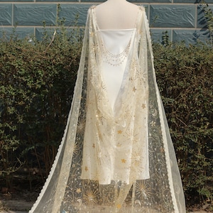 Gold Celestial Wedding Cape,bridal Cape Stars,moon Cape,glitter Star ...