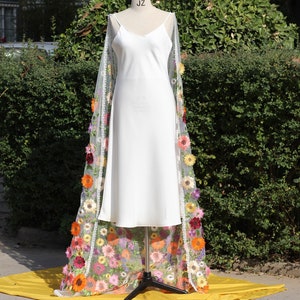 Embroidered Floral Bridal Cape, Colorful Wildflower Wedding Veil - Etsy