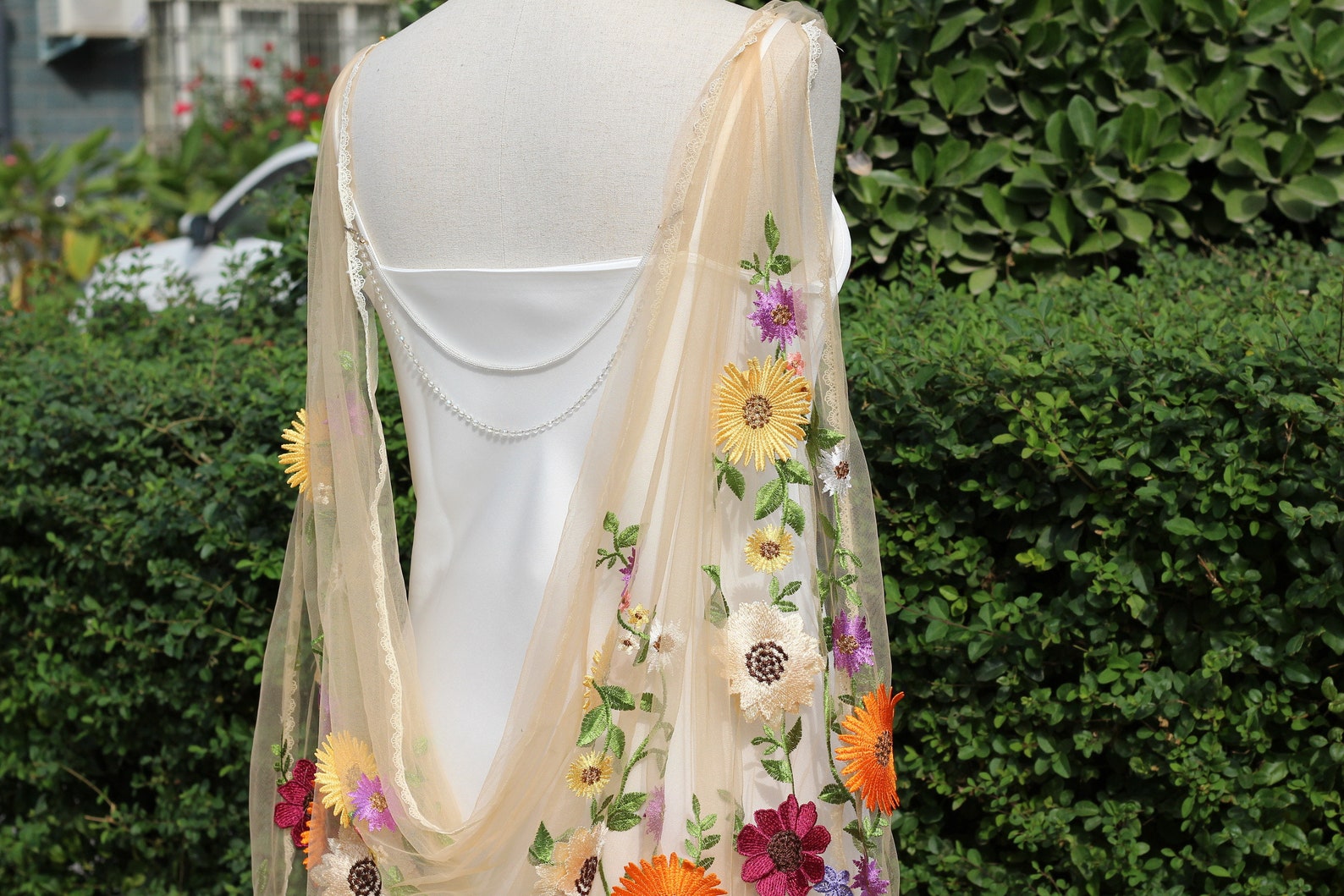 Colorful Floral Embroidered Wedding Cape, Flower Bridal Cape Veil - Etsy