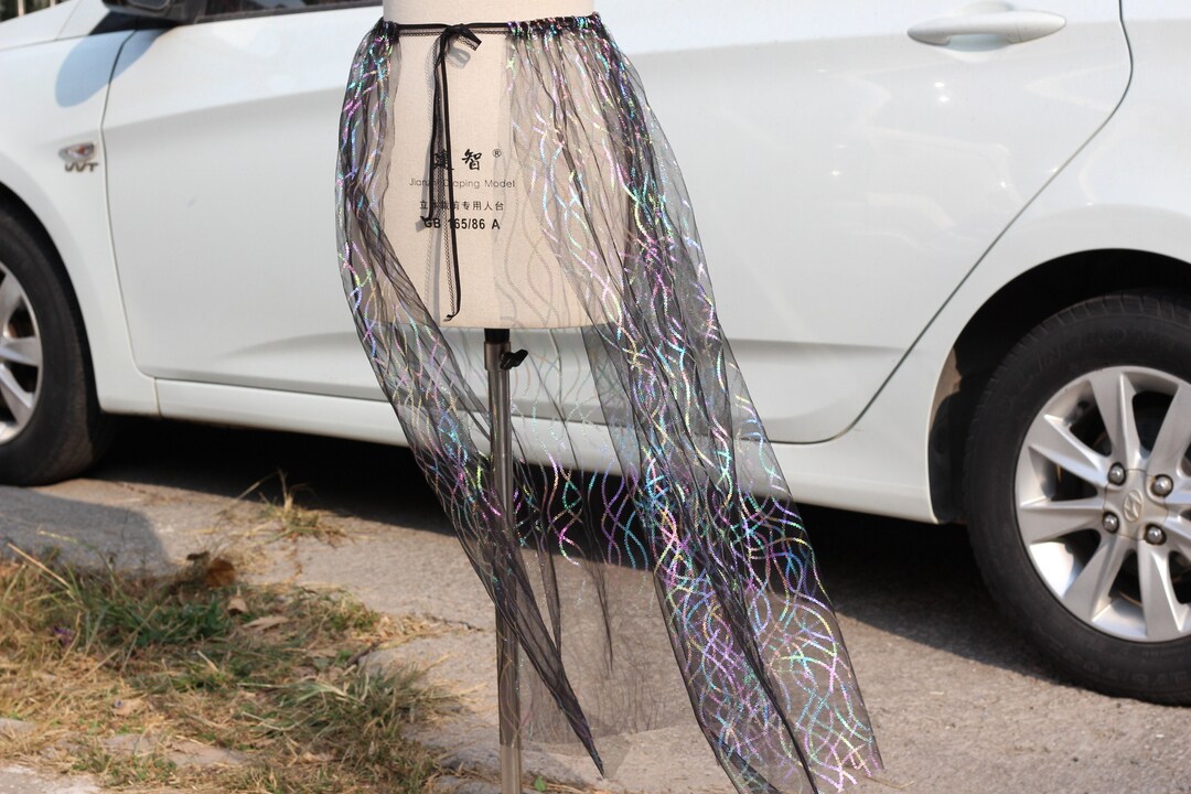 Black Sheer Mesh Skirt,bling Rave Skirt,sparkle Tulle Over Wrap Skirt ...