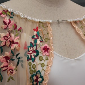 Flower Bridal Cape,floral Cape Veil,embroidered Cape,flower Wedding ...