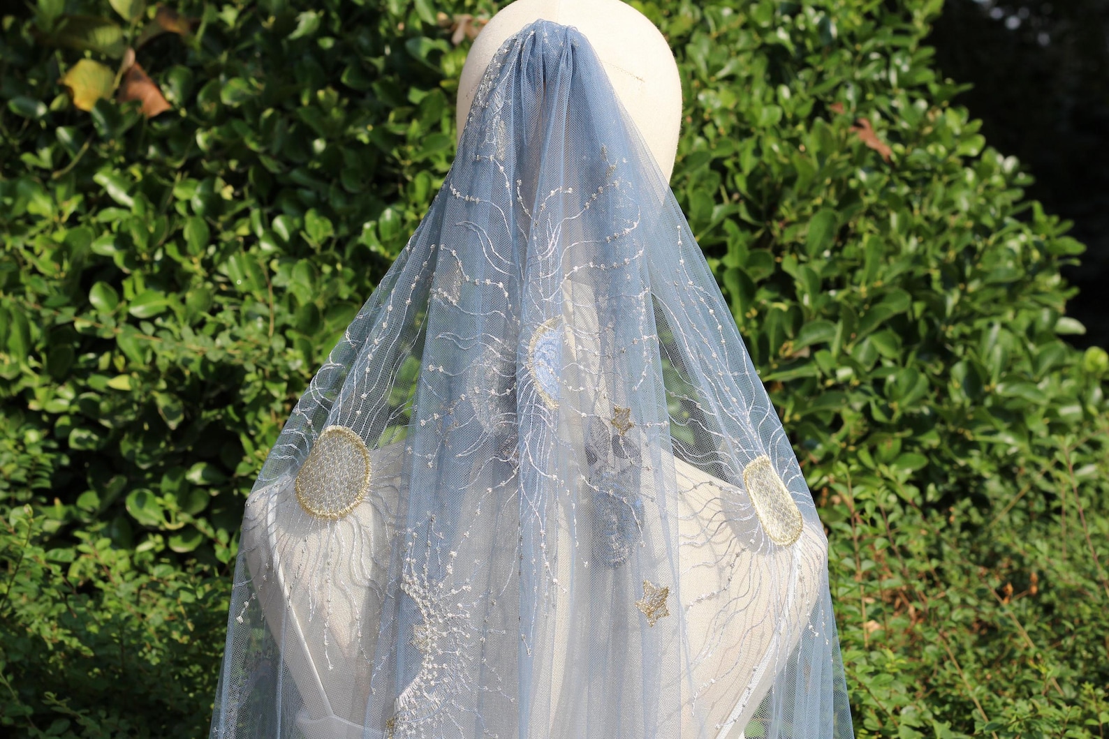 Blue Bridal Veil,celestial Veil,star Cape,moon Cape Veil,celestial ...