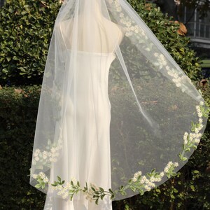 Leaves Greenery Wedding Veil,boho Floral Bridal Veil,leaf Embroidery ...