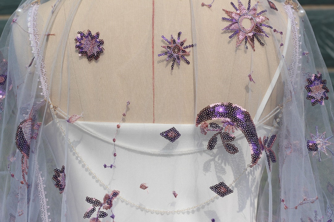 Purple Celestial Cape,moon and Stars Bridal Cape,glitter Star Cape Veil ...