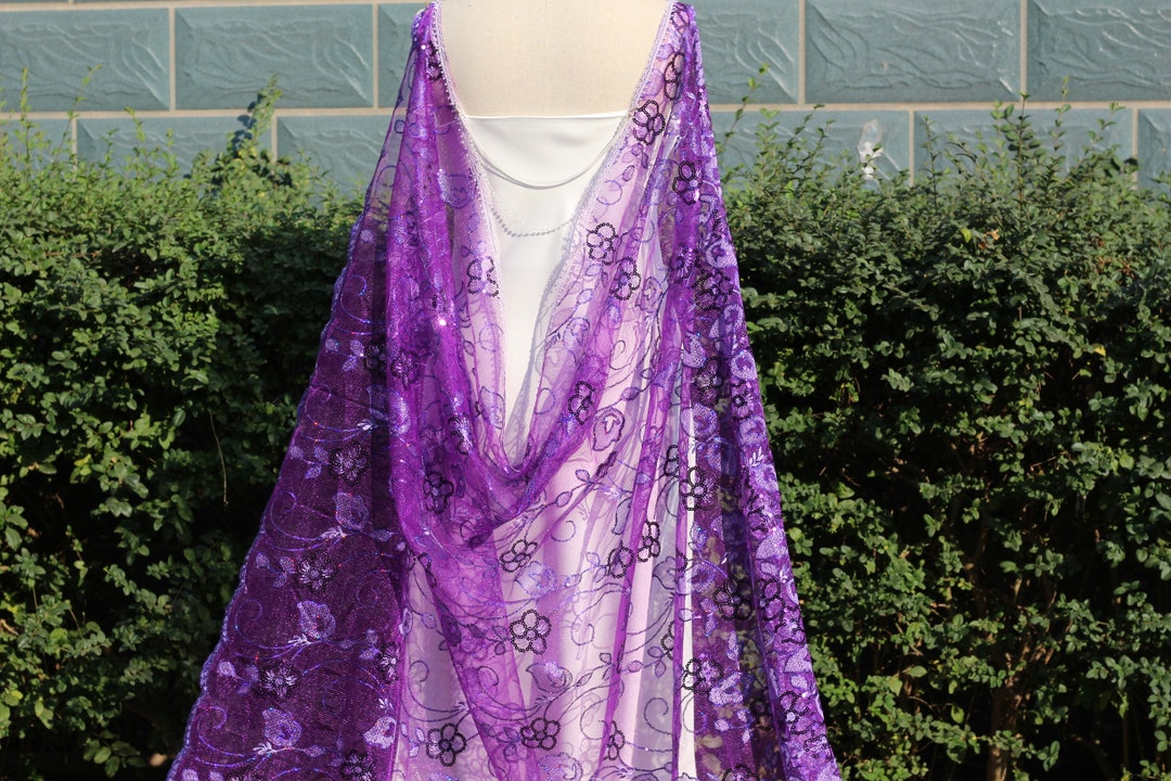 Purple Floral Sequin Wedding Cape, Embroidered Bridal Veil - Etsy