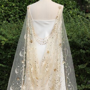 Celestial Wedding Cape, Gold Glitter Stars, Moon Bridal Cloak - Etsy