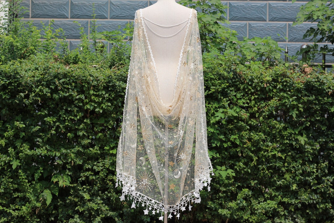 Gold Glitter Stars Cape Veil,gold Bridal Cape,champagne Sequins Draped ...
