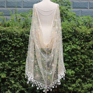 Gold Glitter Stars Moon Wedding Cape, Sparkly Bridal Cape,festival ...