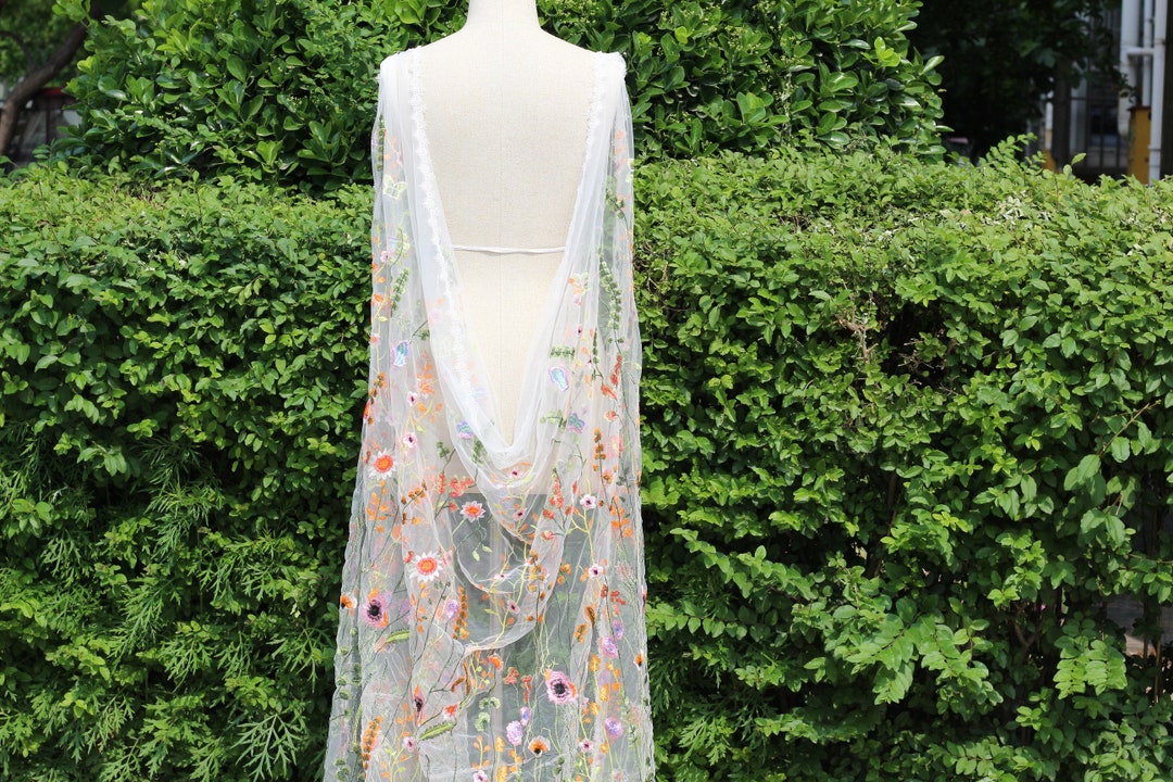 Wildflower Wedding Cape,floral Embroidered Bridal Cape,floral Wedding ...
