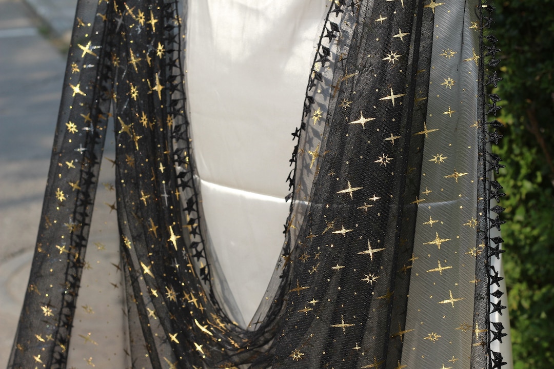 Black Glitter Star Cape,black Sparkling Bridal Cape Stars,glitter Bride ...