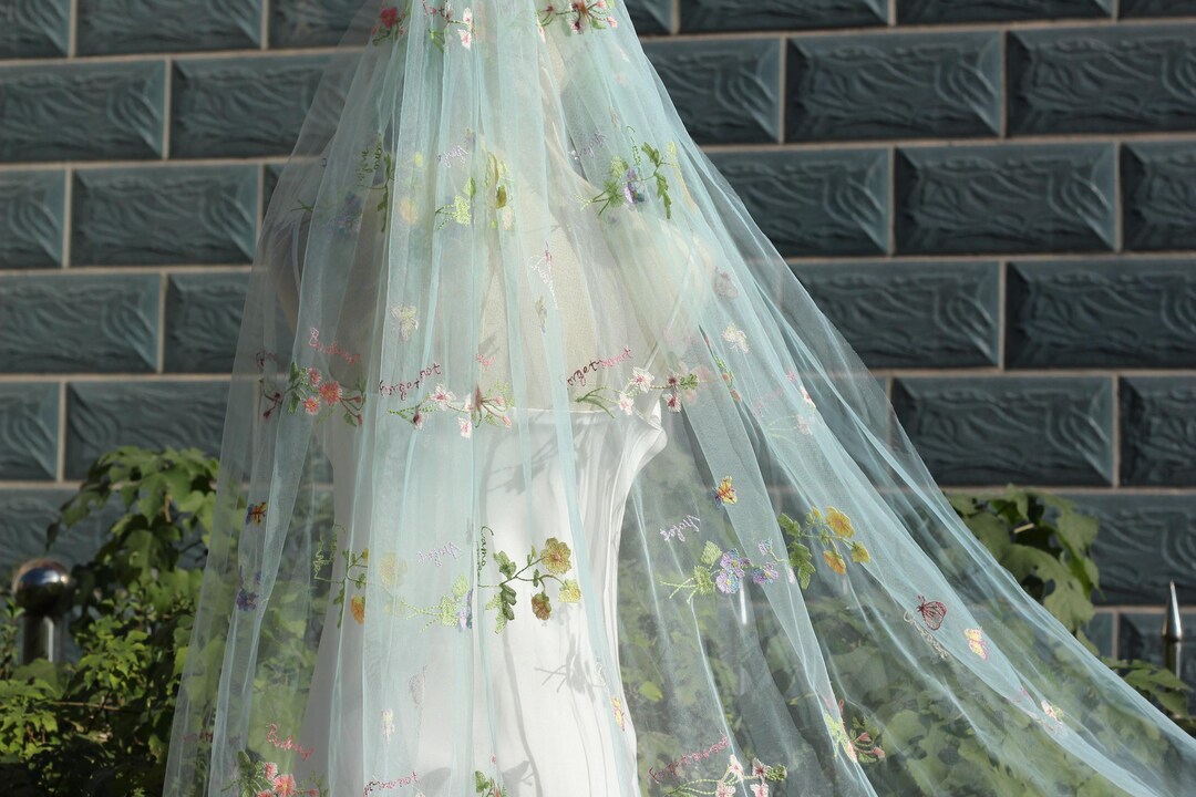 Colorful Embroidered Flowers Wedding Veil for Bride,tulle Floral Bridal ...