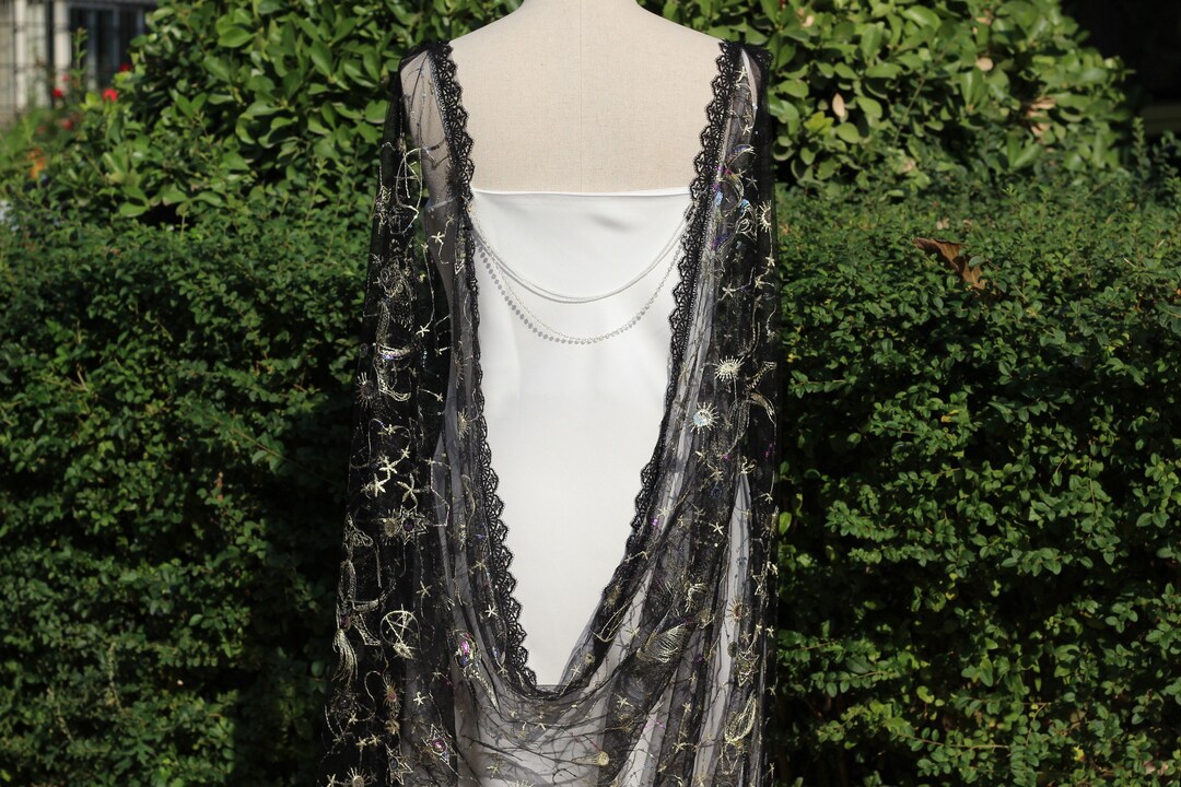 Black Wedding Cape,celestial Bridal Cape,glitter Cape Veil,sparkle ...