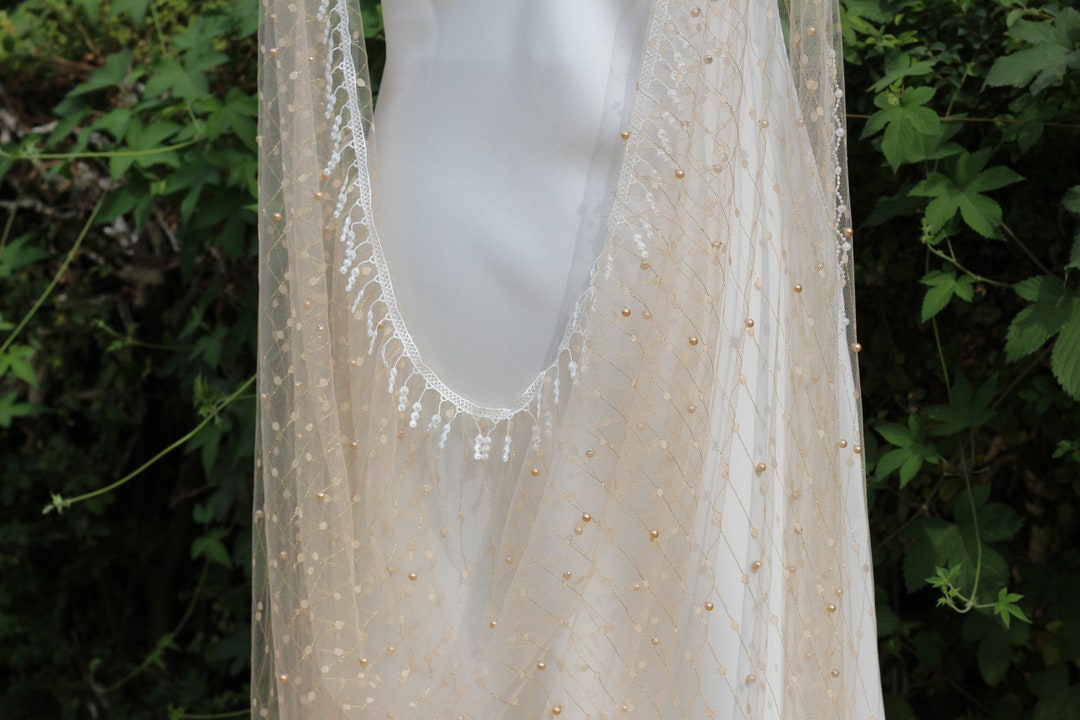 Pink Pearl Cape,sheer Cape,tulle Cape With Pearls,draped Cape Veil ...