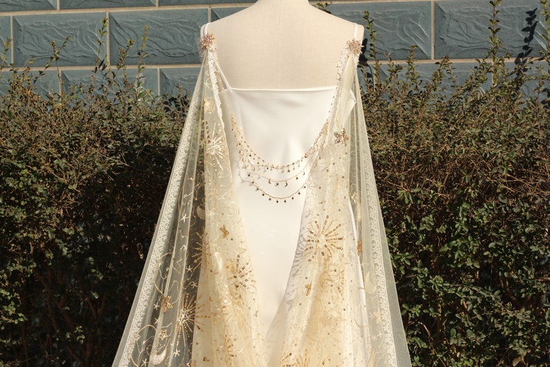 Celestial Cape,star Cape,gold Glitter Star Cape Veil,bridal Cape Stars ...