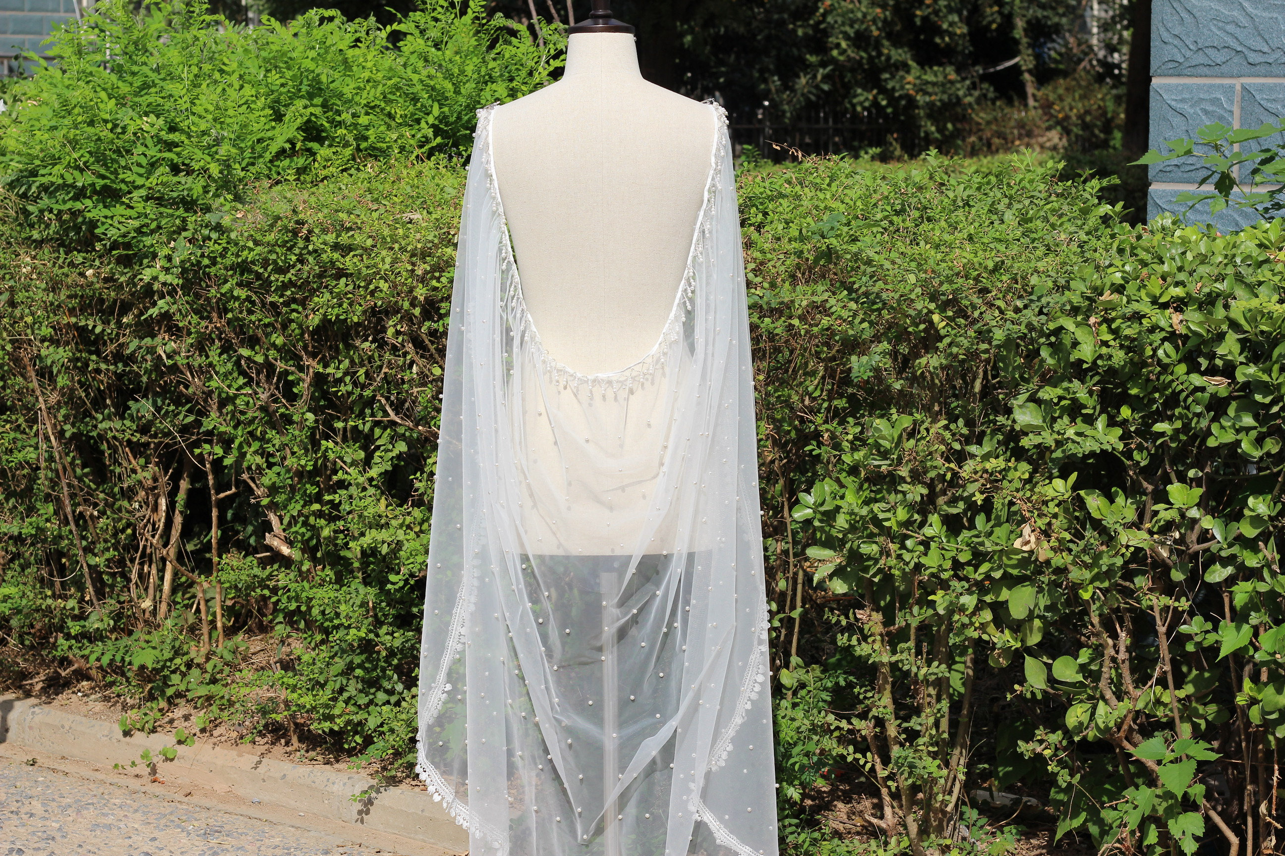 Pearl Cape Veil,drap Wedding Cape Shawl,lace Cape Veil,pearl Wedding ...