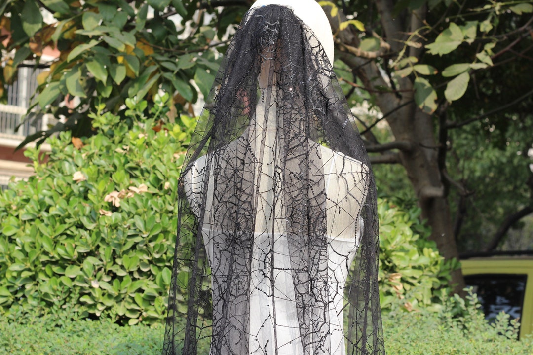 Black Spiderweb Cape Veil,halloween Wedding,gothic Bride,black Cape ...
