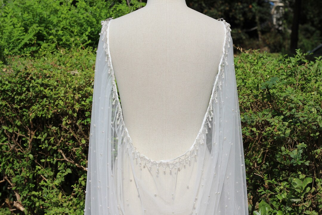 Pearl Tulle Wedding Cape Veil, Bridal Shoulder Shawl - Etsy