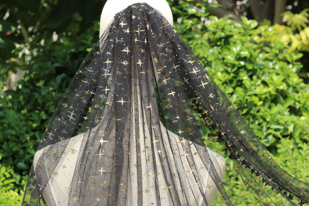 Black Gold Glitter Star Veil,celestial Wedding Veil,unique Wedding Veil ...