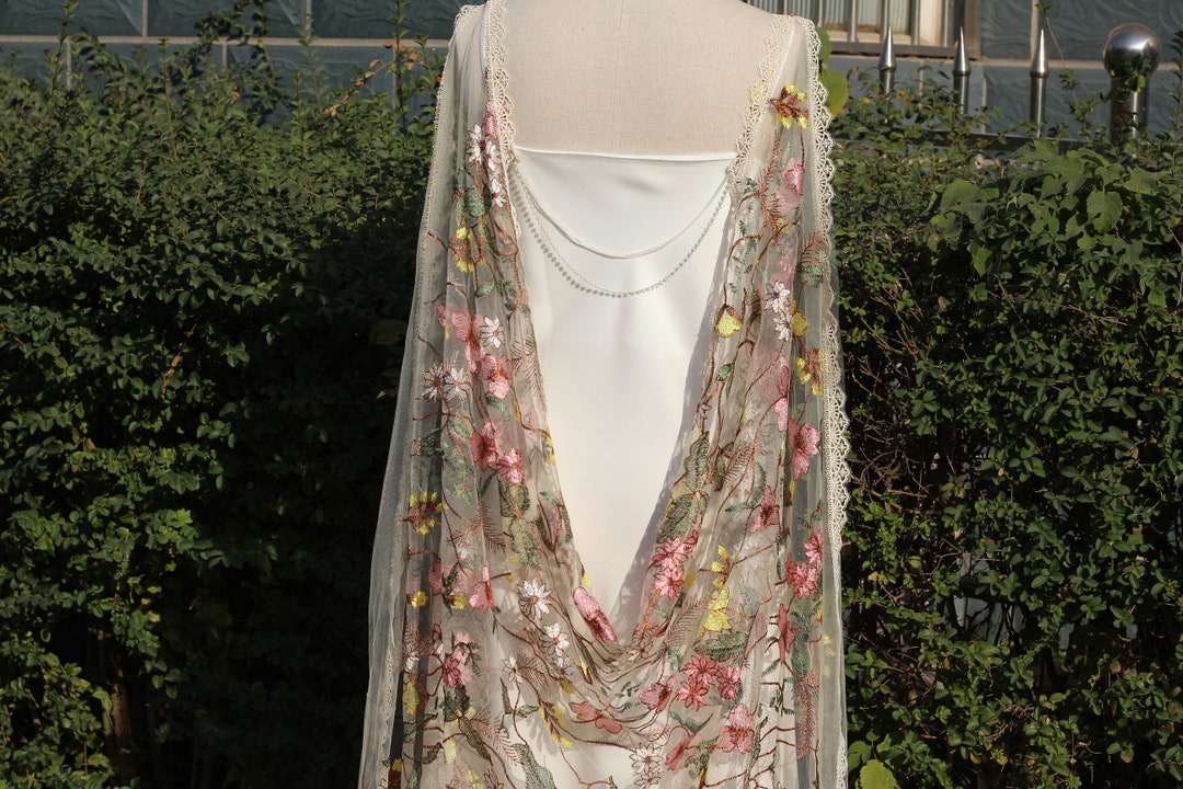 Floral Wedding Cape,wildflower Cape,embroidered Wedding Cape,floral ...