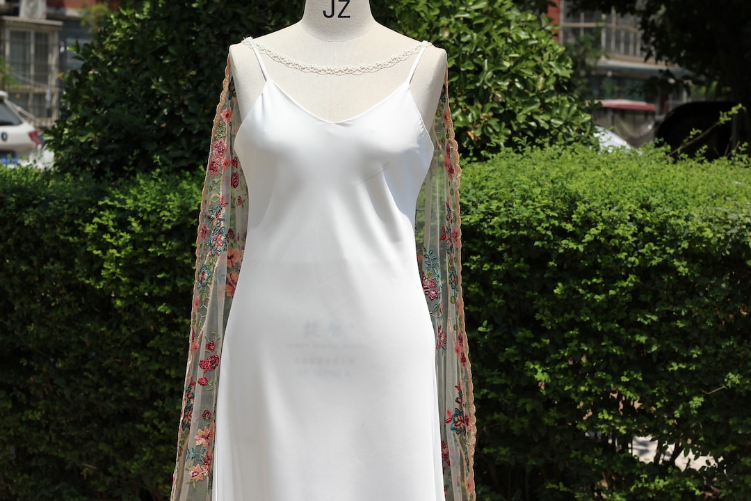 Floral Cape Veil,embroidered Cape,flower Bridal Cape,flower Wedding ...