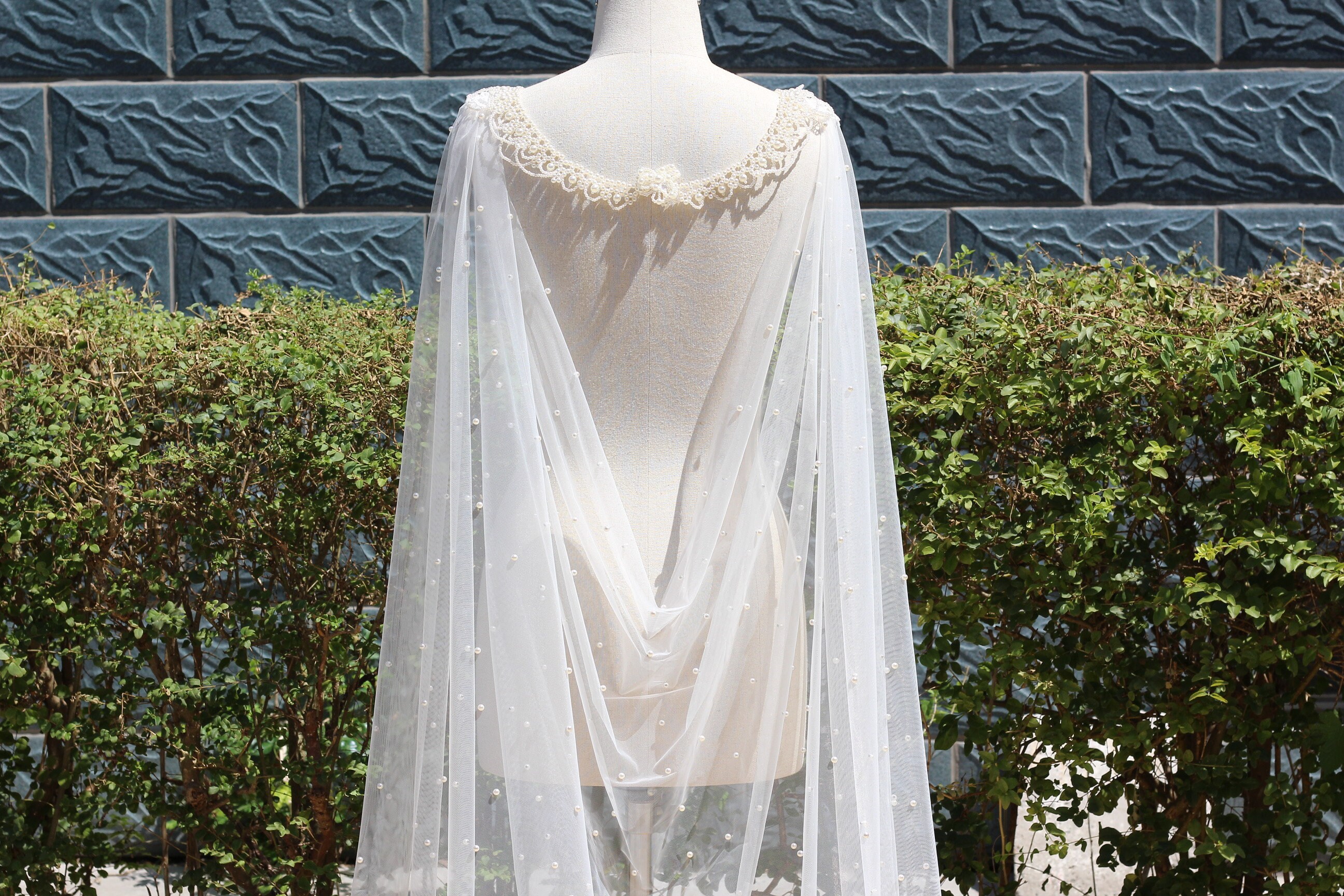 Pearl Wedding Cape Veil, Bridal Tulle Shoulder Cape, Handmade - Etsy