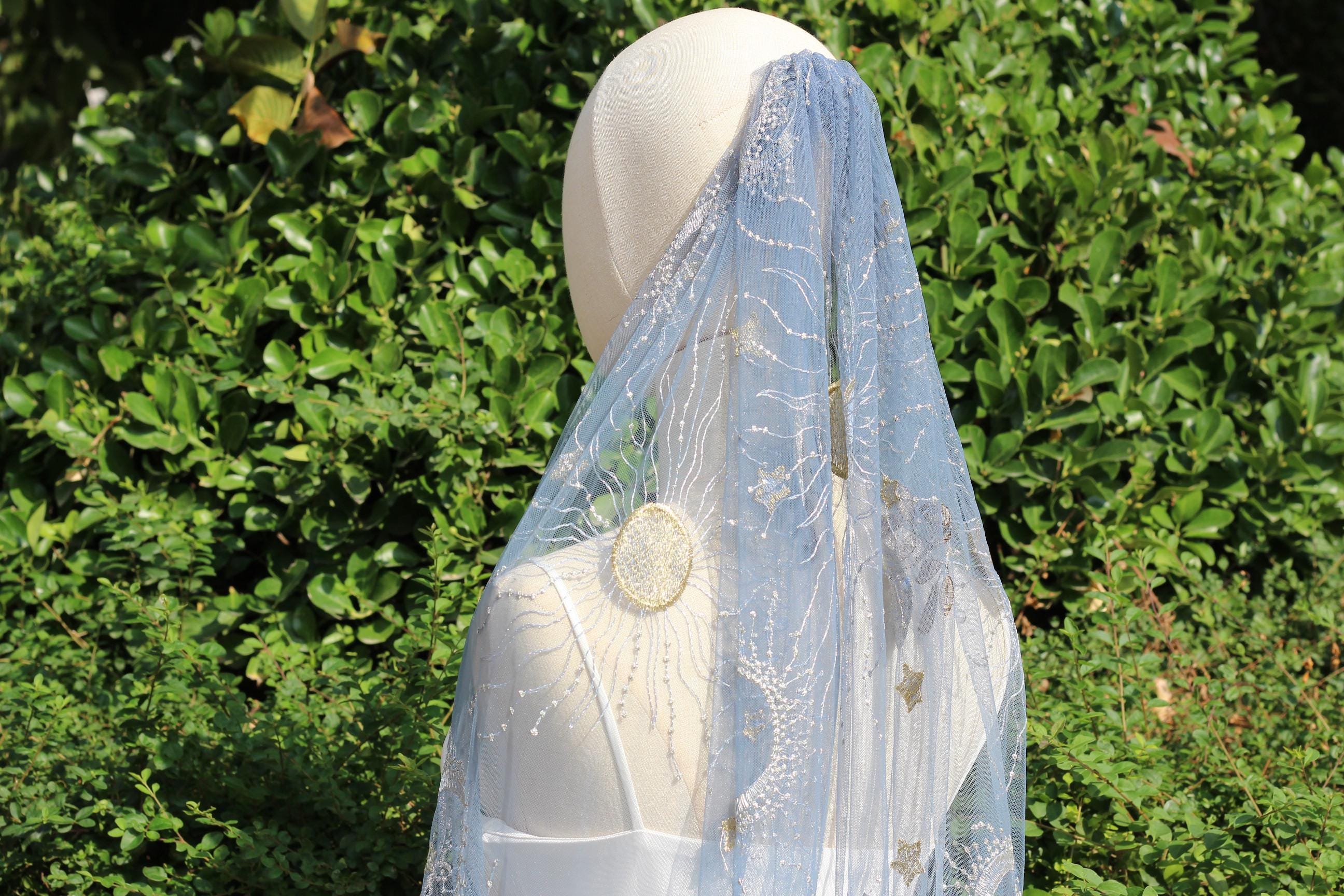 Blue Bridal Veil,celestial Veil,star Cape,moon Cape Veil,celestial ...