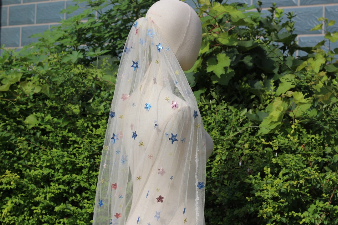 Glitter Star Veil,celestial Veil,bridal Cape Veil,stars Cape Veil ...