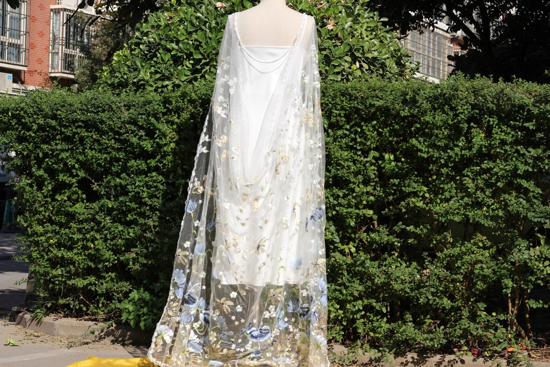 Blue Bridal Cape,floral Wedding Cape,wildflower Bridal Cape,floral ...