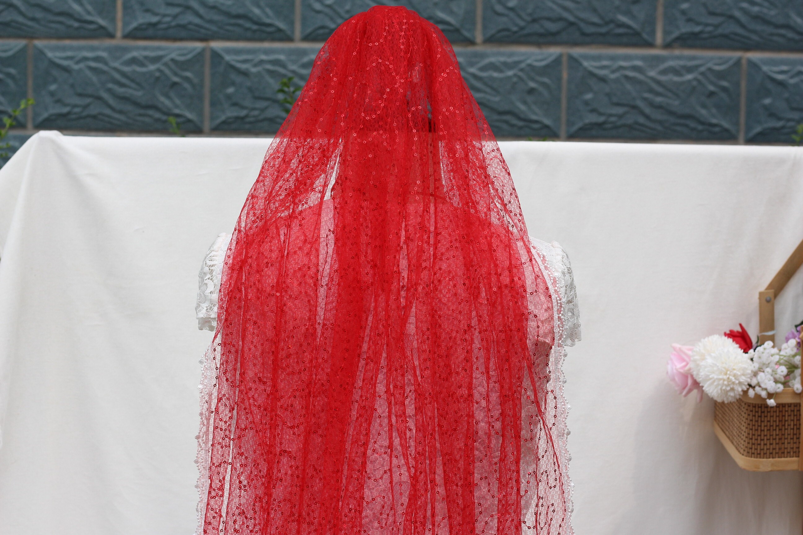 Red Glitter Shiny Wedding Veil,sparkle Sequined Veil,unique Modern ...
