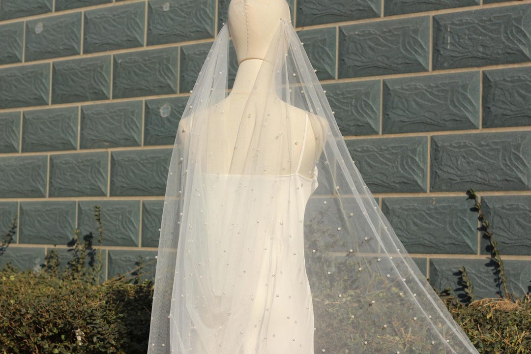 Pearls Wedding Draped Veil,drape Veil Hair Piece,drape Veil With Pearls ...