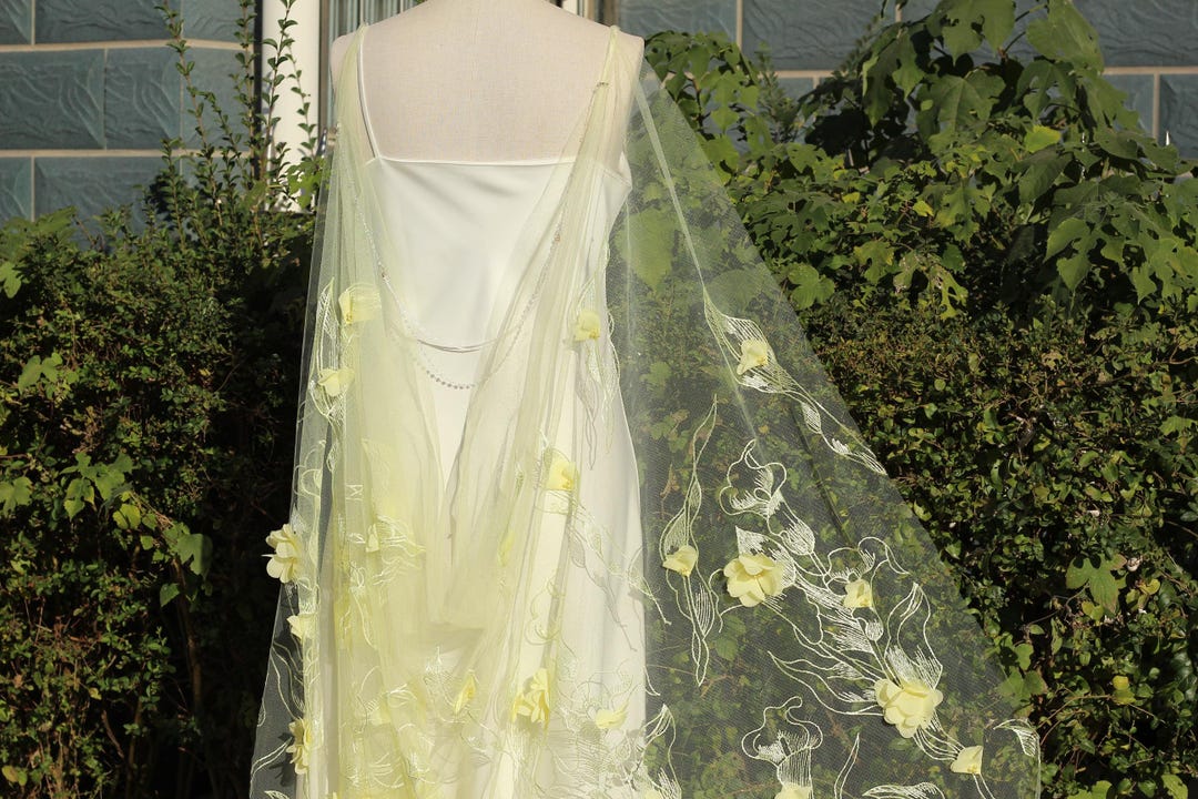Yellow Floral Tulle Wedding Cape, Embroidered Bridal Flower Capelet - Etsy