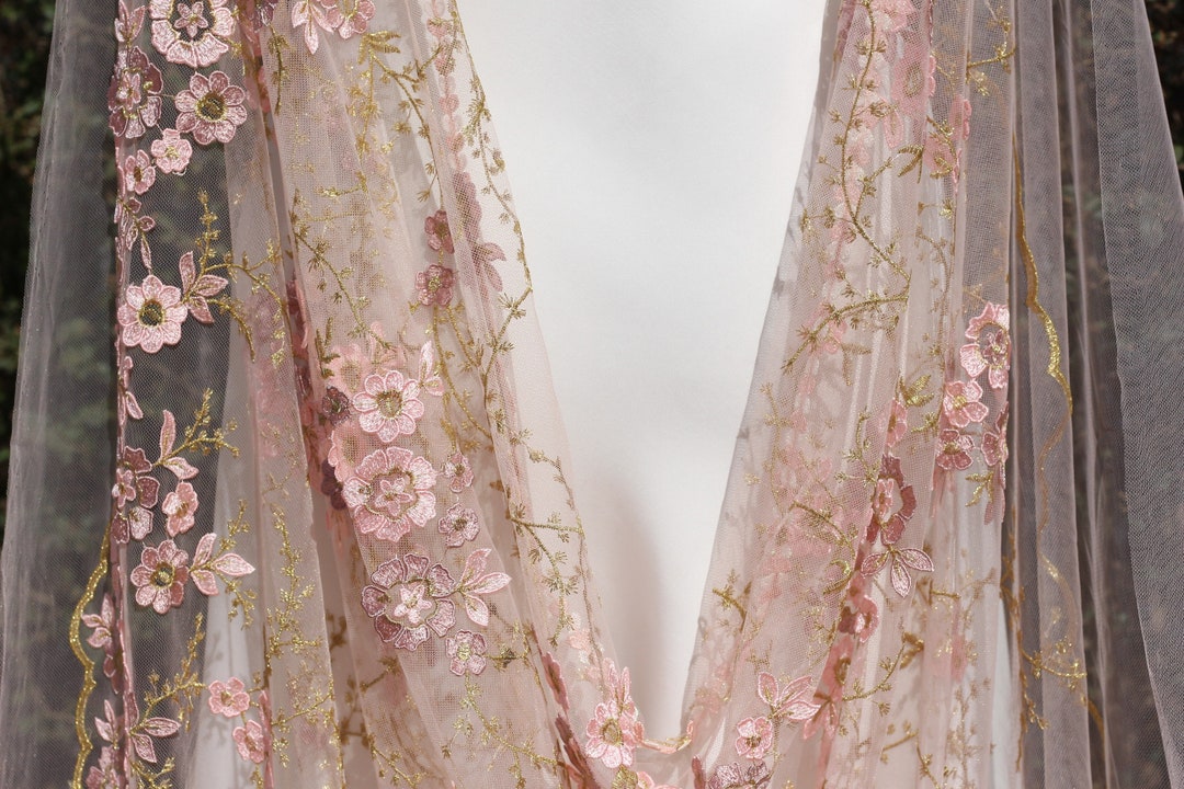 Pink Flower Cape,floral Bridal Cape,floral Embroidered Wedding Cape ...