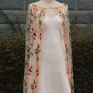 Flower Bridal Cape,floral Cape Veil,embroidered Cape,flower Wedding ...