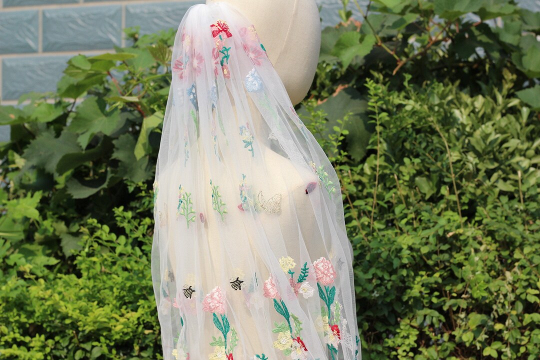 Wildflower Veil,embroidered Flower Wedding Veil,floral Embroidered Veil ...